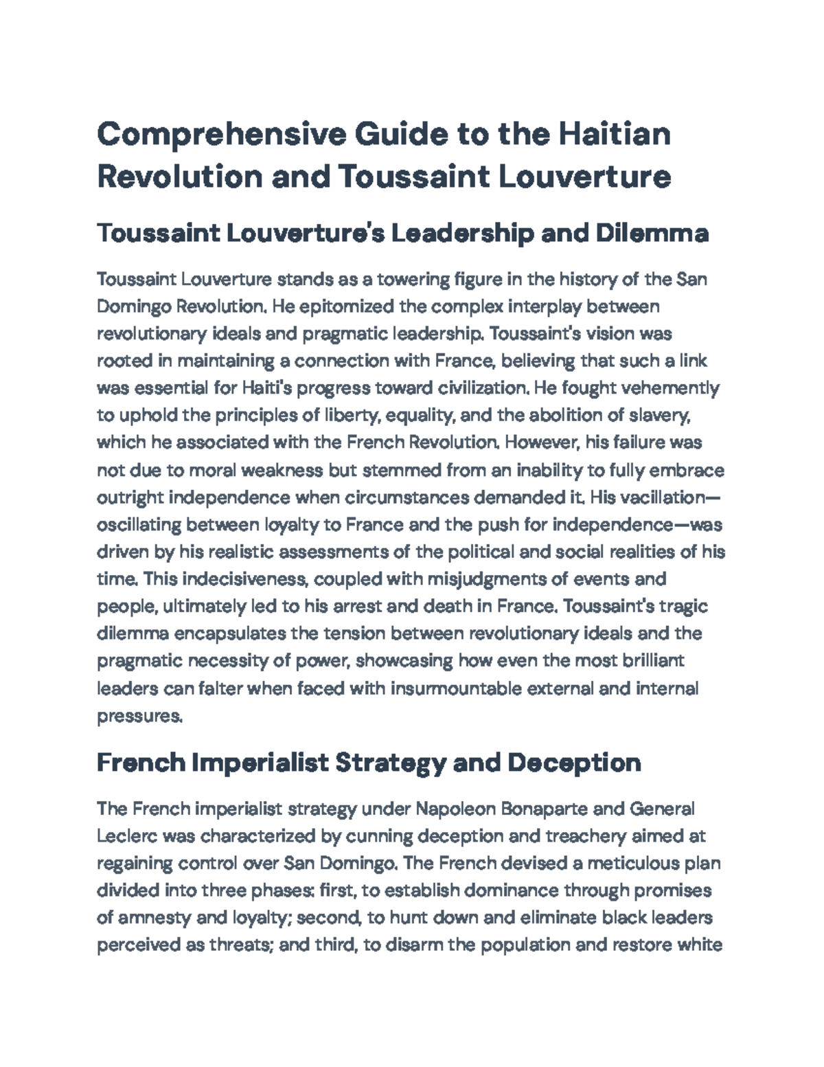 Comprehensive Analysis of the Haitian Revolution (HIST 101) - Studocu