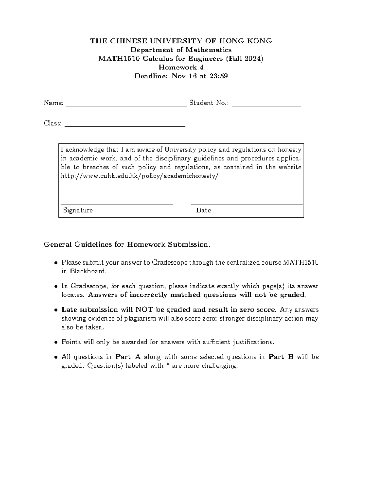 MATH1510 Fall 2024 Calculus HW 4 - Problem Set and Guidelines - Studocu