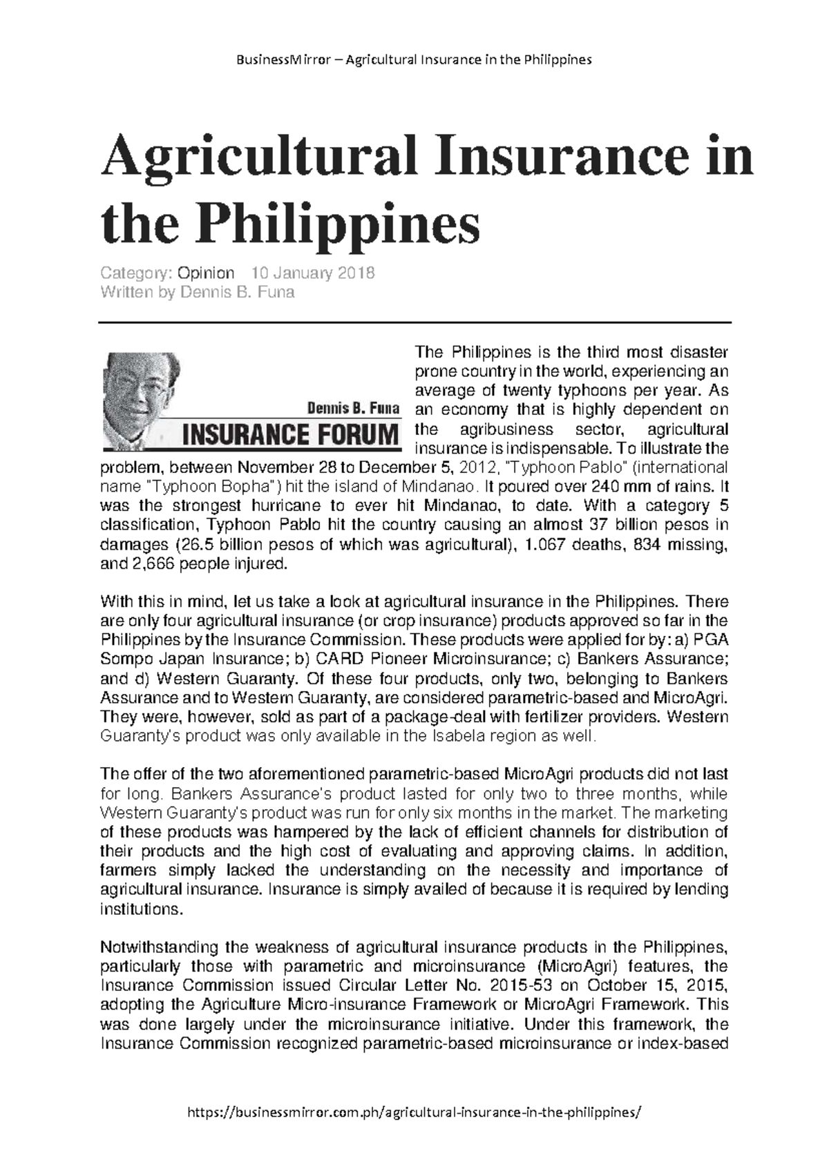 Agricultural Insurance in the Philippines: Challenges & Insights - Studocu