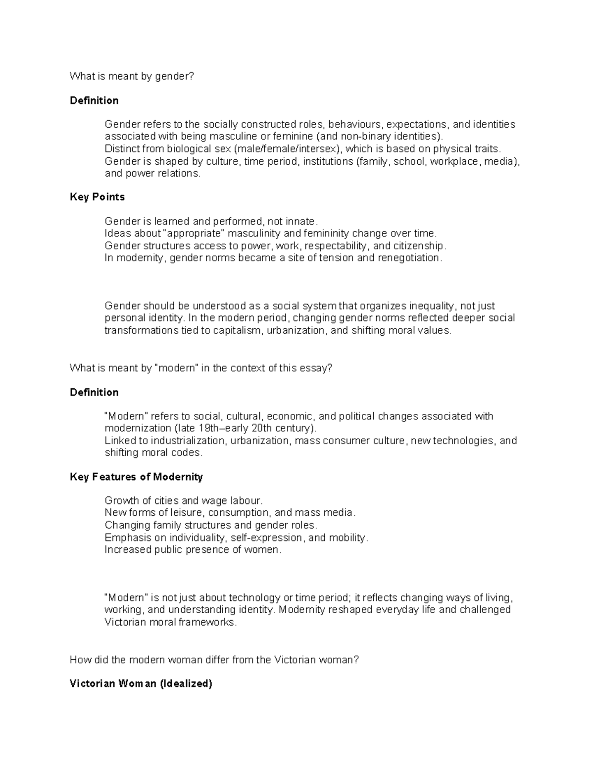 Tutorial Notes: Understanding Gender and Modernity in Canada - Studocu