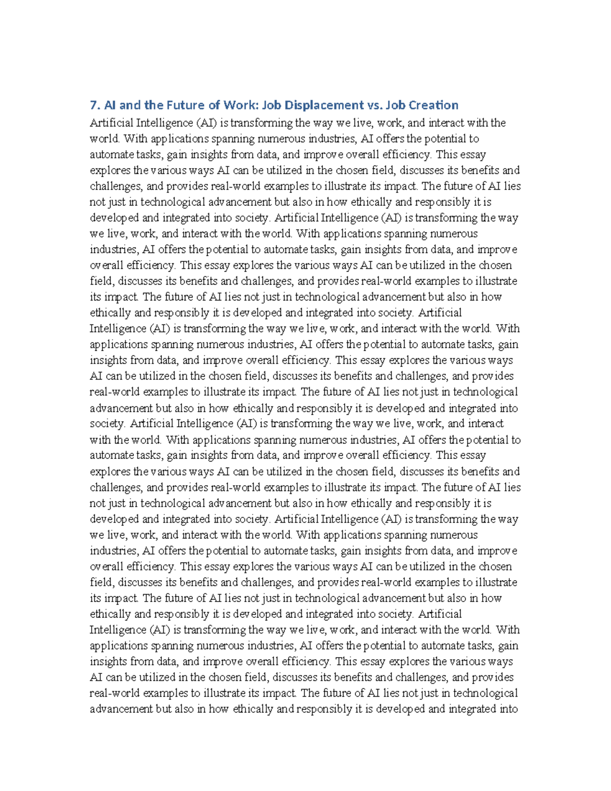 AI Essay Topic 7: Job Displacement vs. Creation in the Future of Work ...