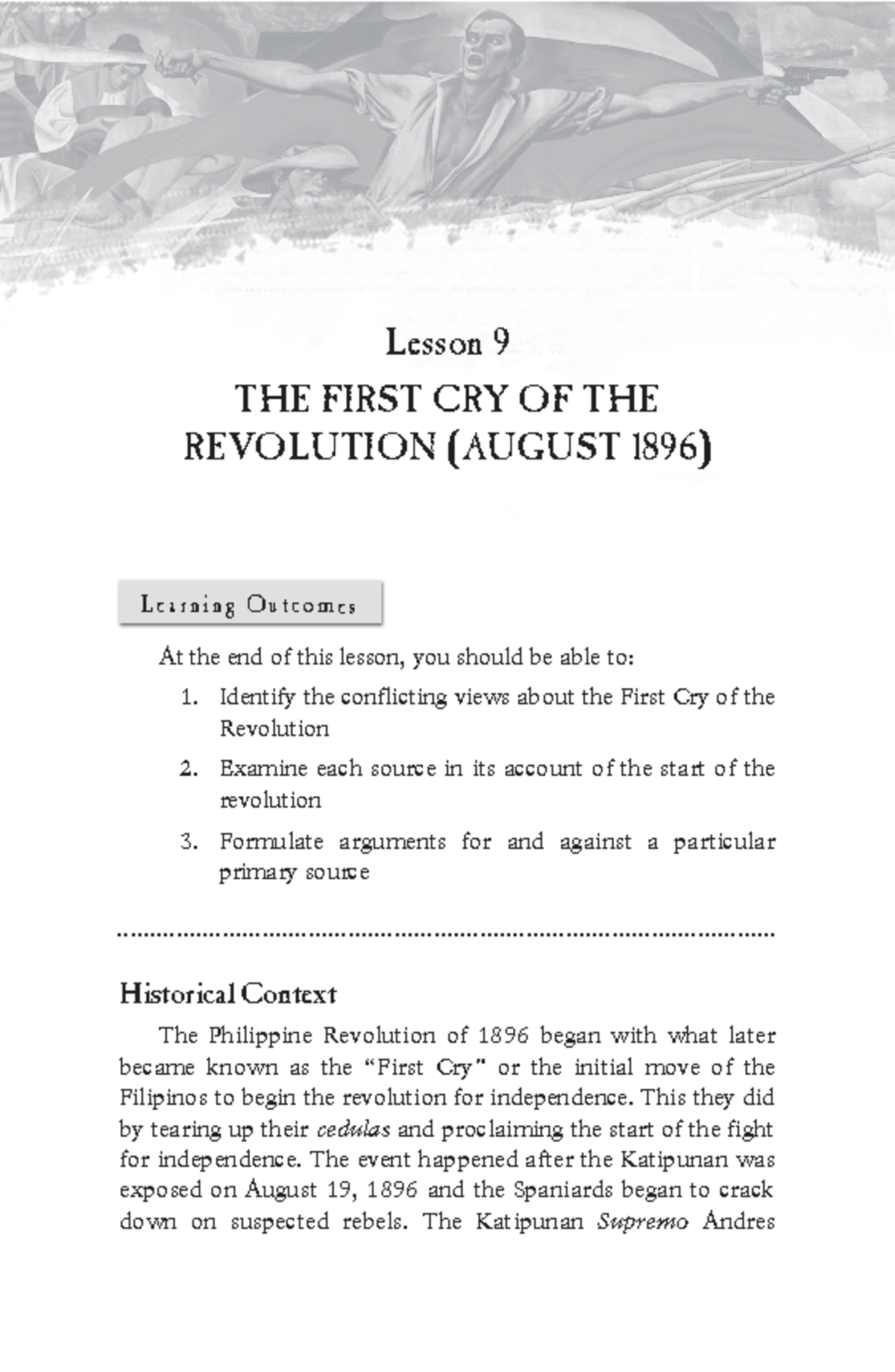 DOC 06 Lesson 9: The First Cry of the Philippine Revolution (1896 ...