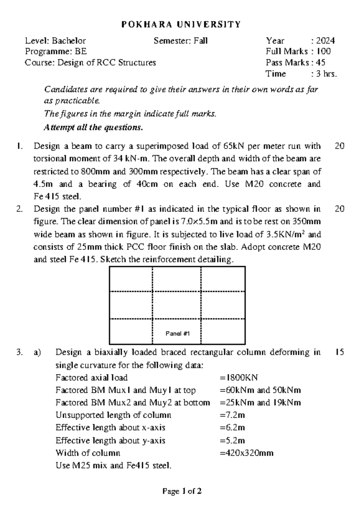 2024 Fall - BE RCC Structures Design Exam Notes - Studocu