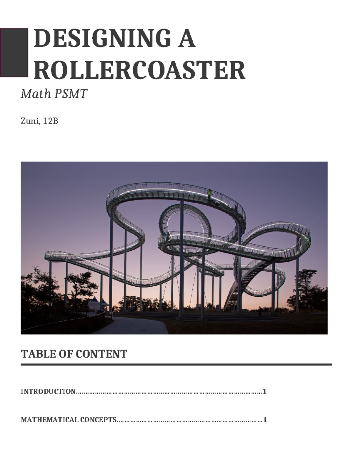Math PSMT Grade 12: Designing a Smooth Rollercoaster Project - Studocu