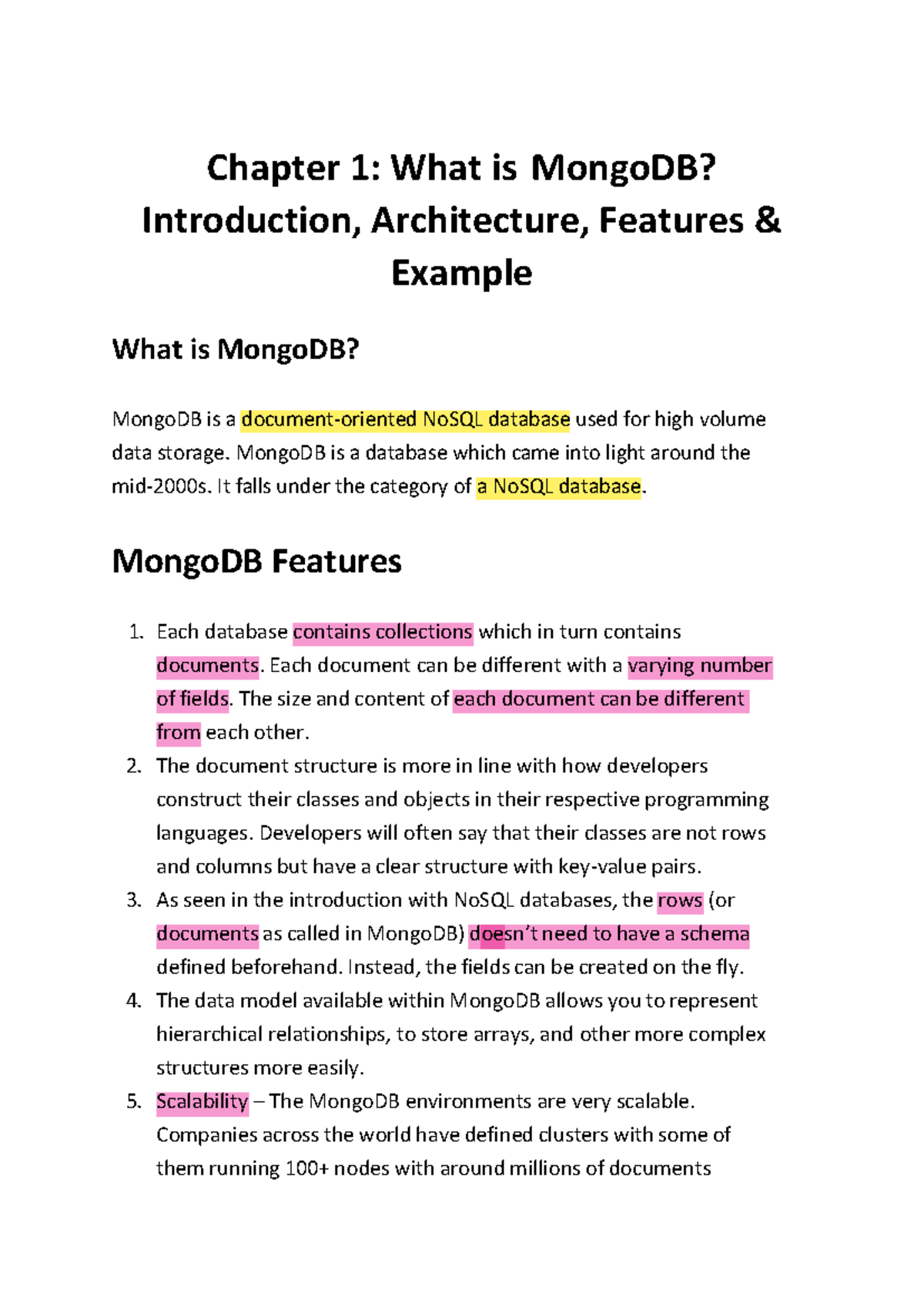 MongoDB Session 1: Introduction to NoSQL Databases and Features - Studocu