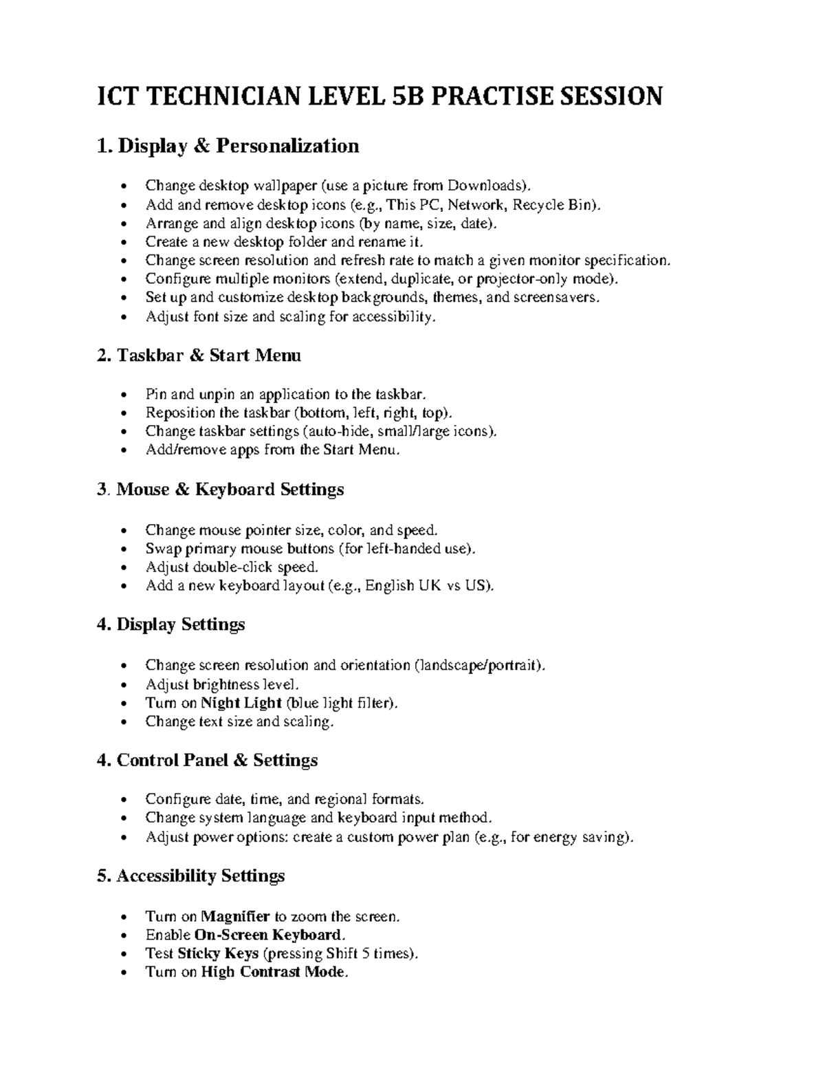 ICT TECHNICIAN LEVEL 5B PRACTICE SESSION: Desktop & Accessibility ...