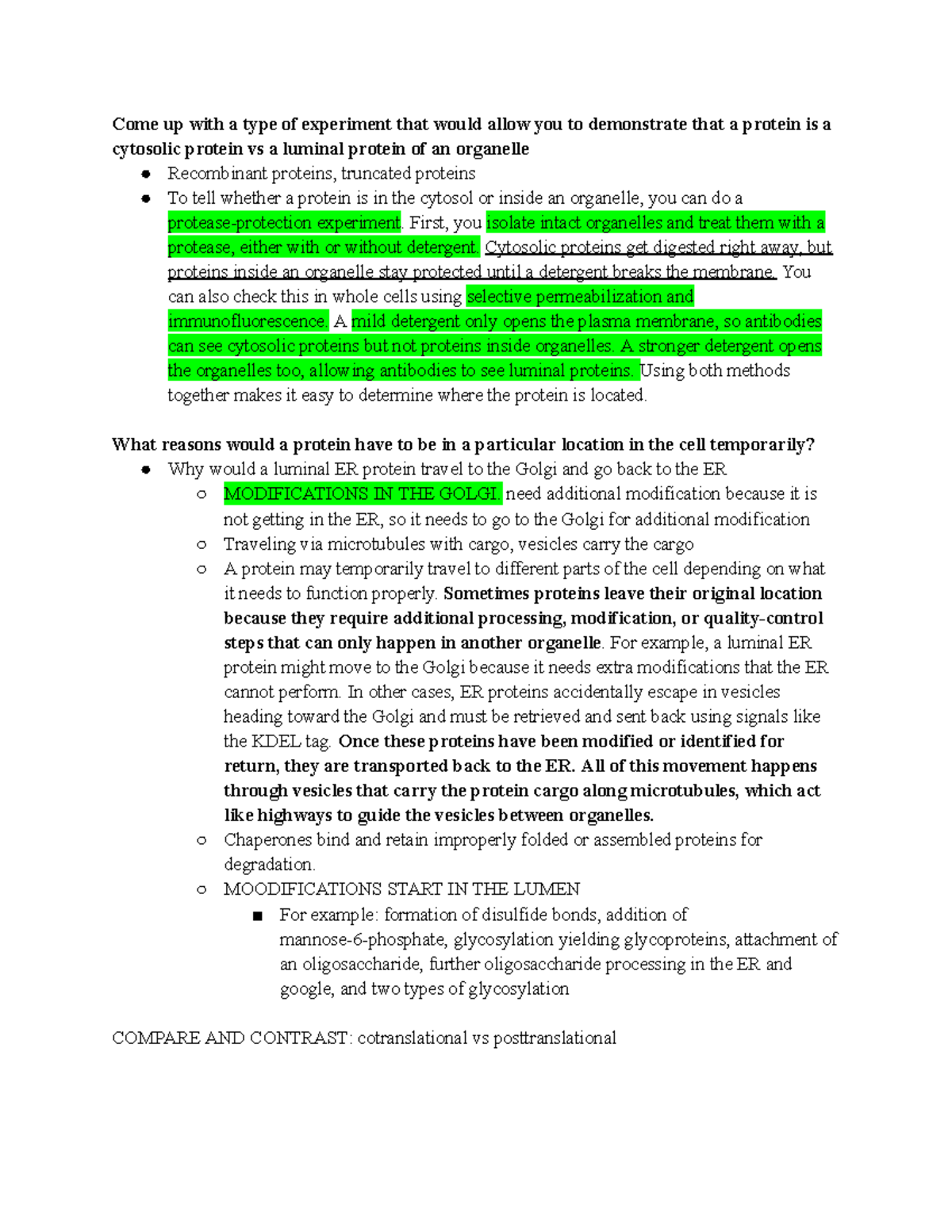 Lecture Notes on Protein Localization and Glycosylation - Studocu