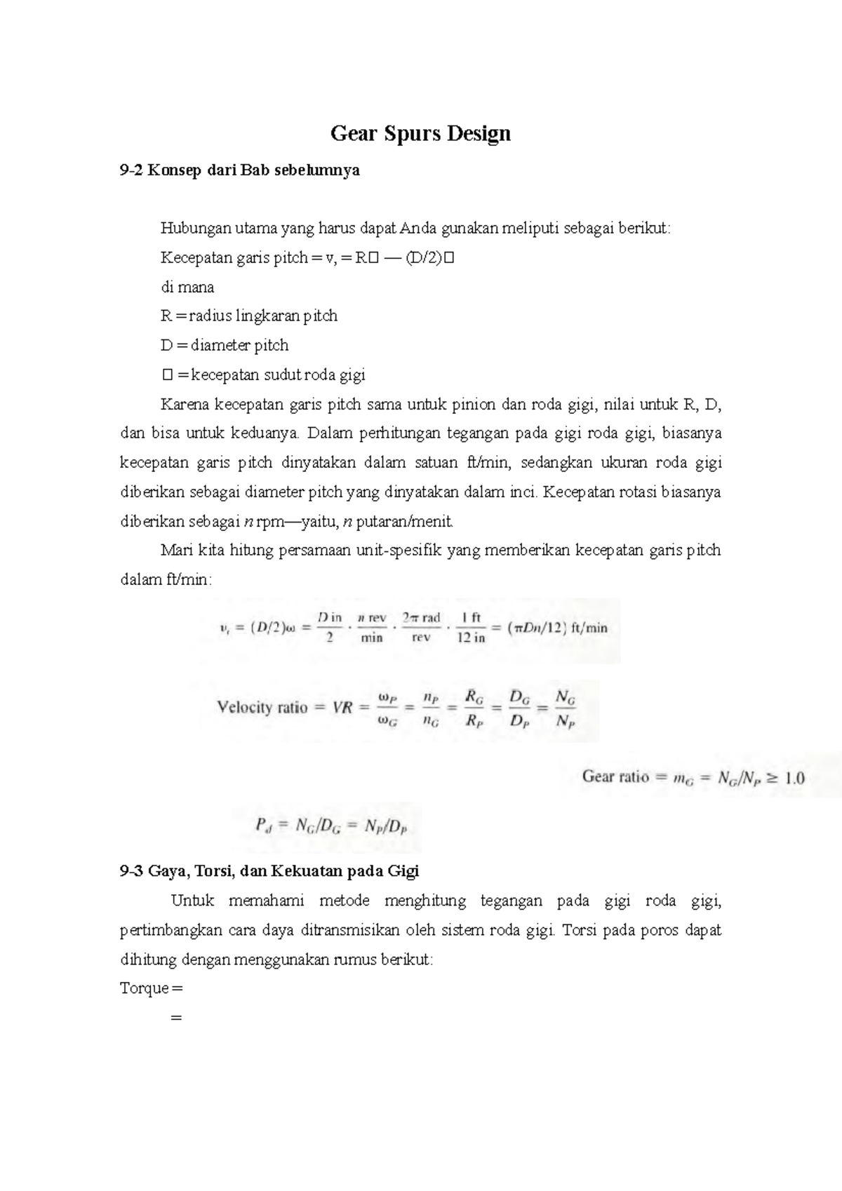 SPUR GEAR Design (ENGR 101): Key Concepts & Calculations Summary - Studocu