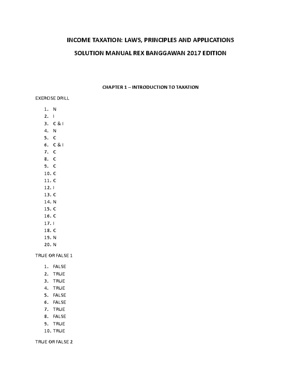 Taxation answer key - INCOME TAXATION: LAWS, PRINCIPLES AND ...