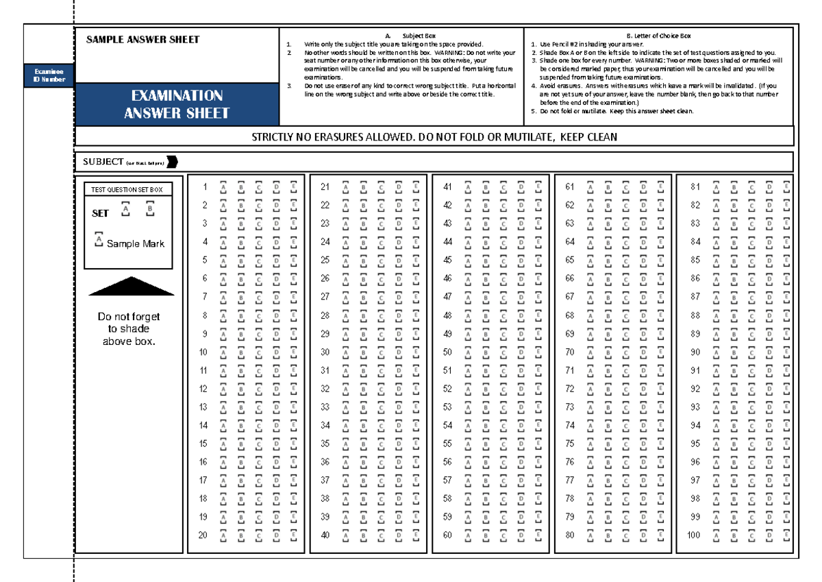 Test Paper Template - Answer Sheet Instructions & Guidelines - Studocu
