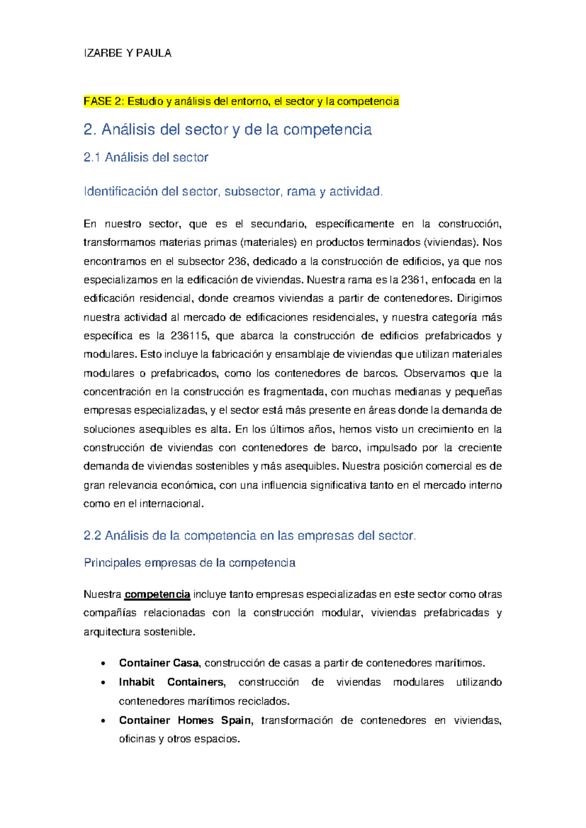 IZARBE Y PAULA FASE 2: Análisis del Sector y Competencia en ...