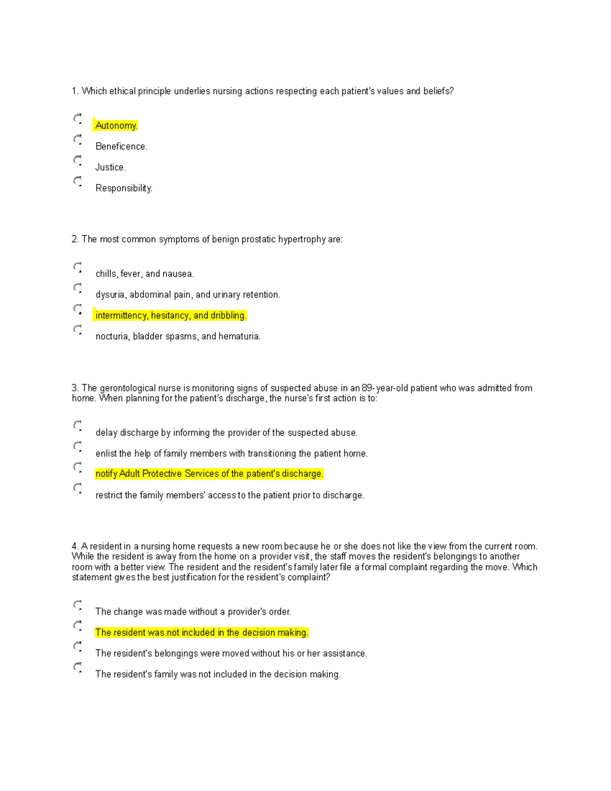 Geron practice questions - Which ethical principle underlies nursing ...