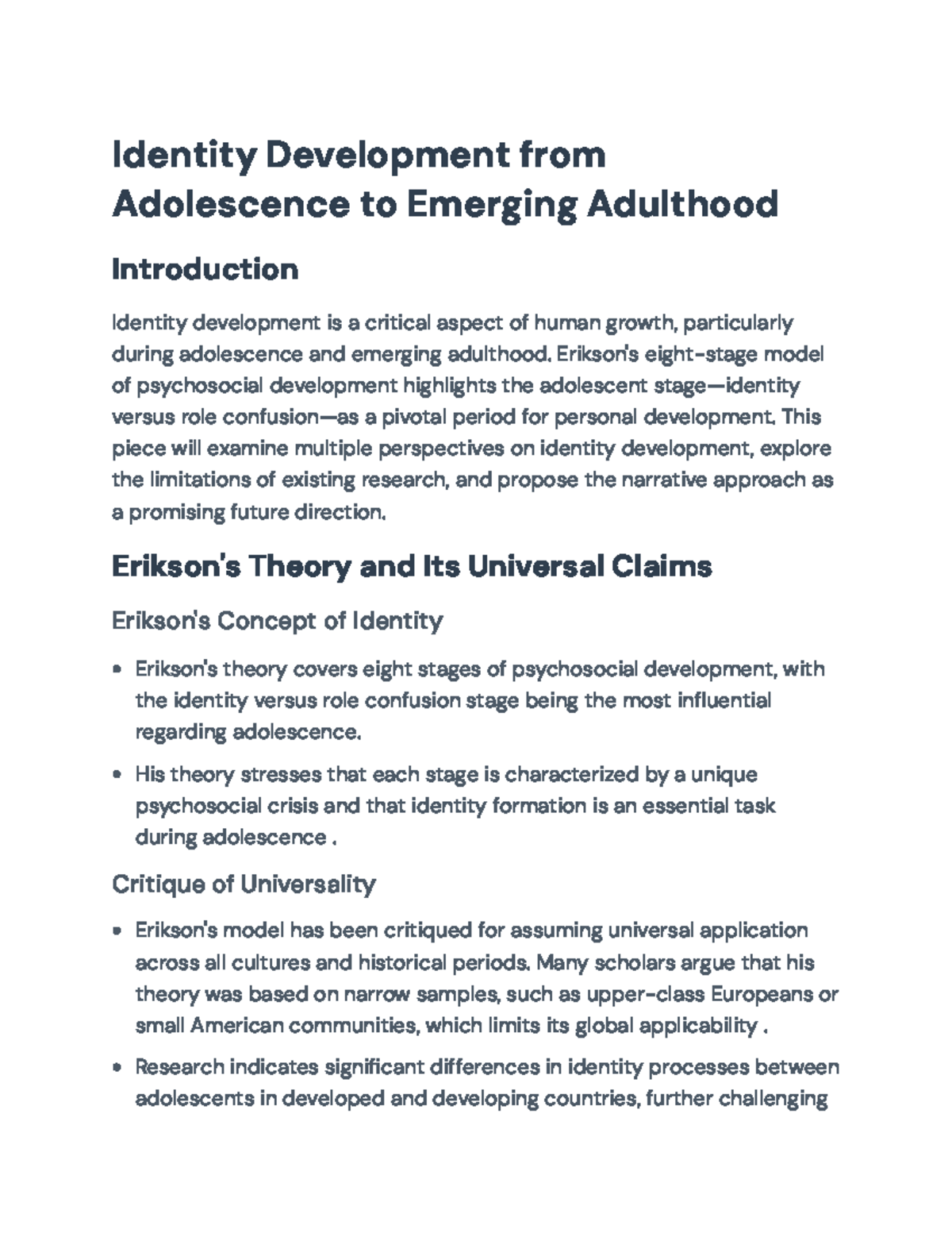 Identity Development during Adolescence: Insights from Erikson and ...