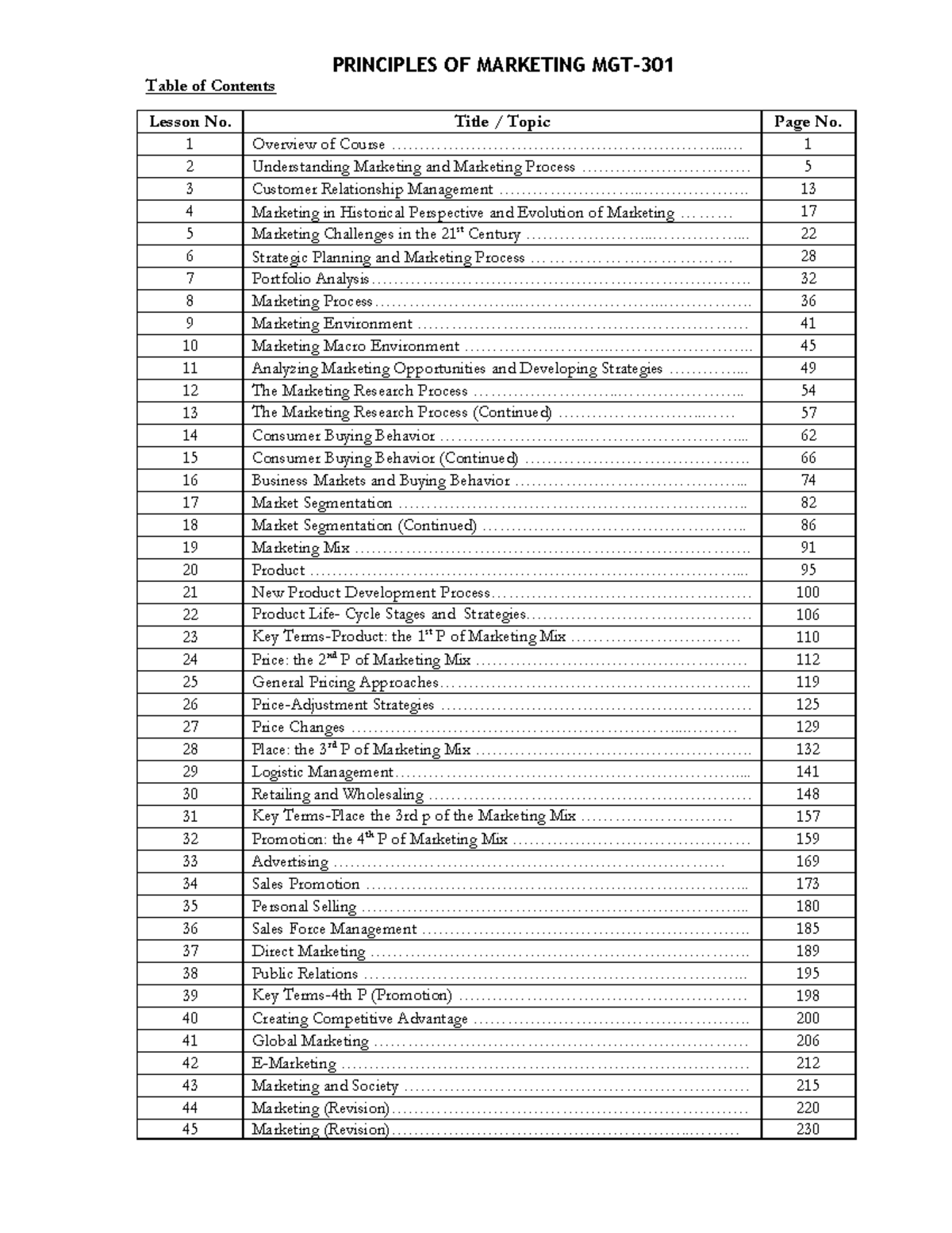 MGT301 Principles of Marketing: Comprehensive Lesson Overview and Insights - Studocu