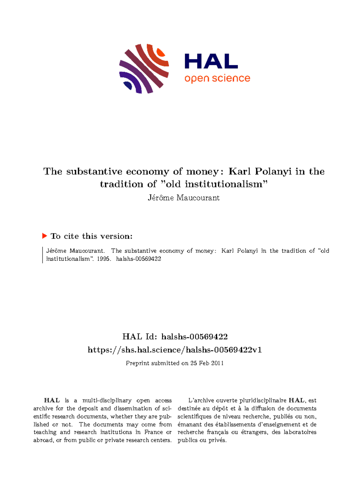 Karl Polanyi's Economic Perspectives: An Instituted ProcessAnalysis ...
