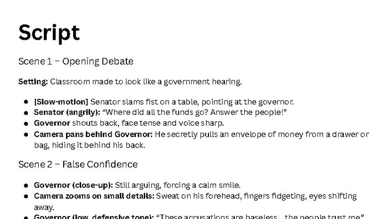 Script - Scene Breakdown for Debate Drama - Studocu