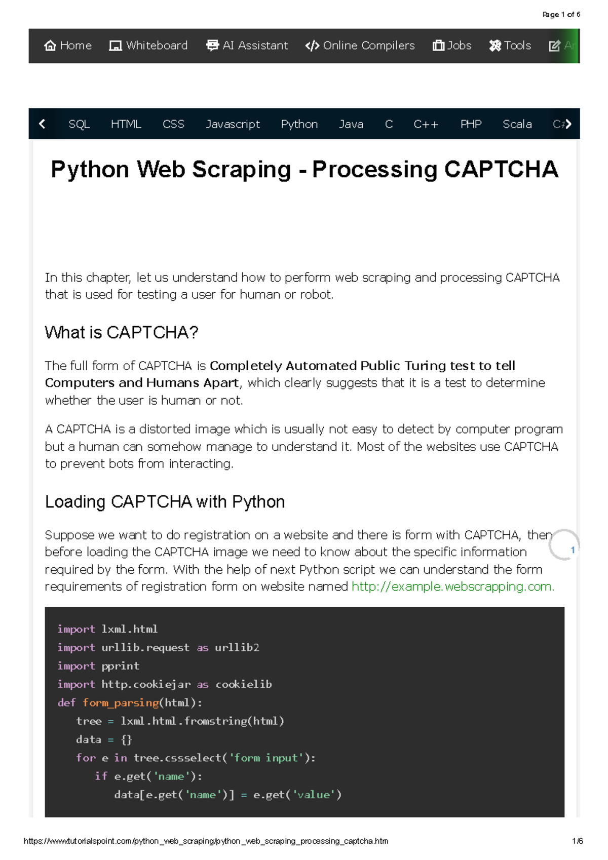Captcha Processing in Python Web Scraping - SQL HTML CSS Javascript Python Java C C++ PHP Scala ...