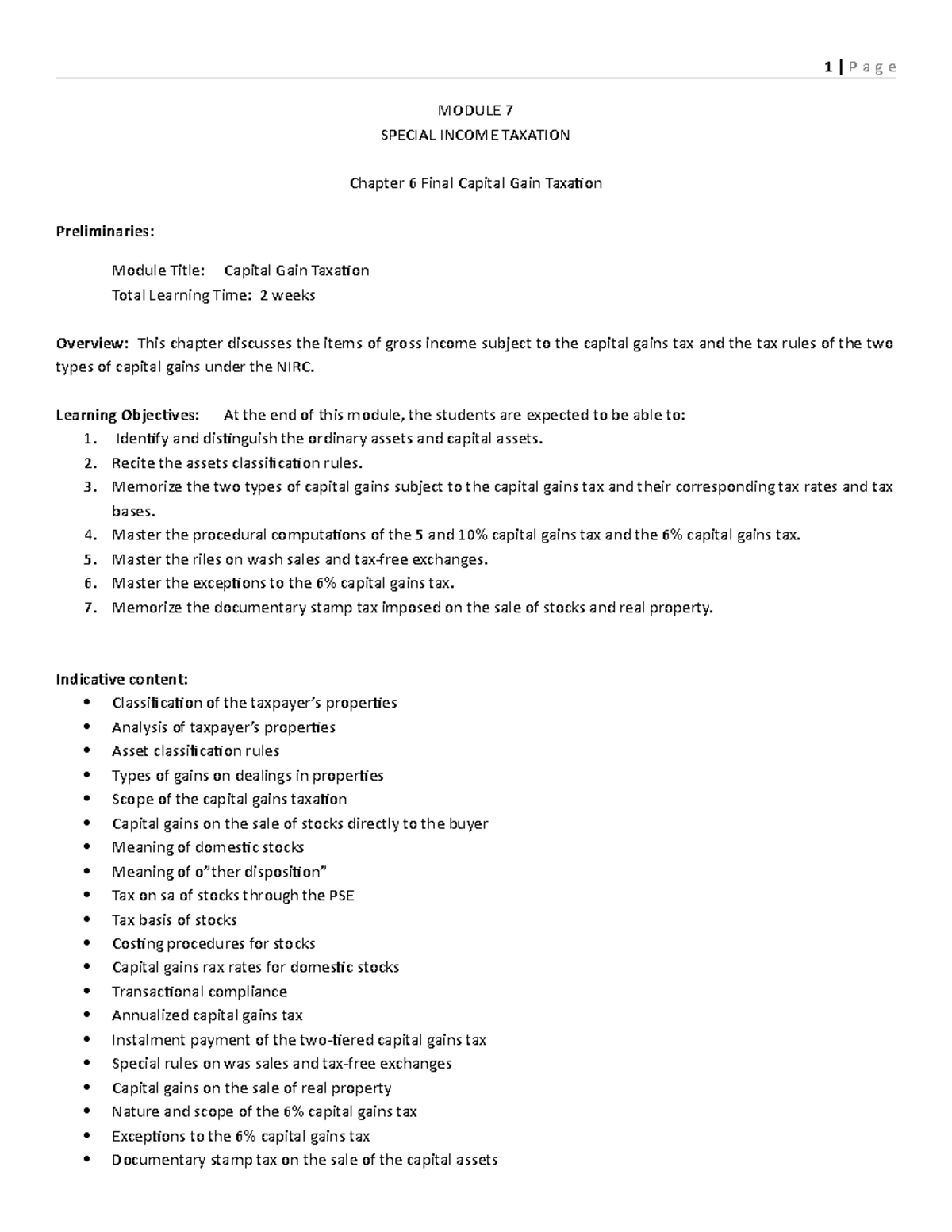 Module-7 - Lecture notes 1 - MODULE 7 SPECIAL INCOME TAXATION Chapter 6 ...