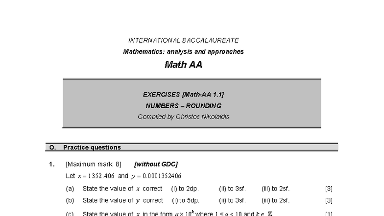 Math AA 1.1: Numbers Rounding Exercises and Practice Questions - Studocu
