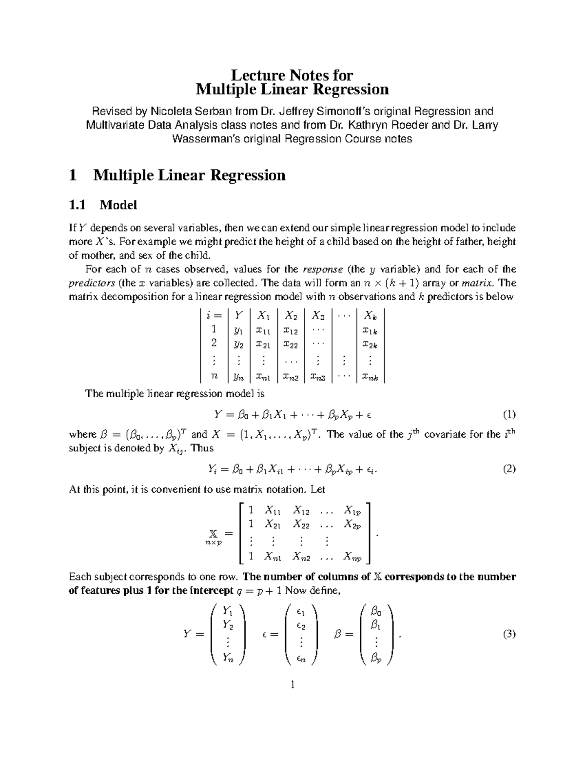 Lecture Notes: Multiple Linear Regression (MLR) - Revised Edition - Studocu