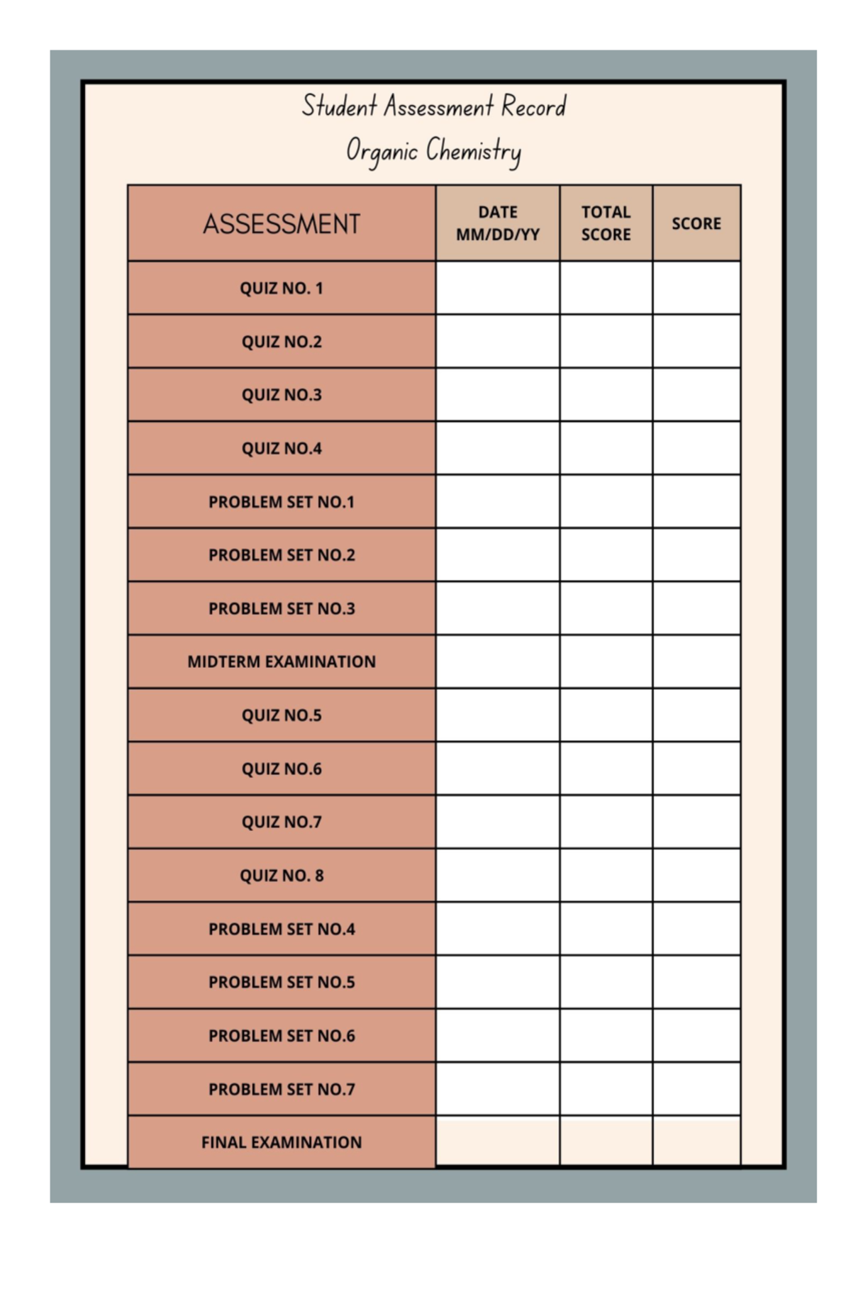 Student Assessment Record - 1 QUIZ NO QUIZ NO QUIZ NO PROBLEM SET NO. 1 ...