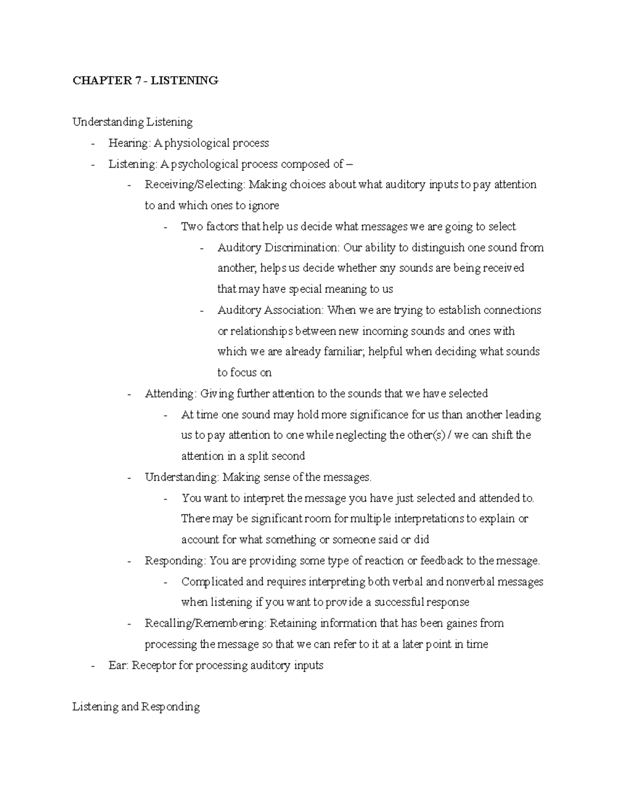 COMM 1500 Unit 2 - Unit 2 Lecture Notes - CHAPTER 7 - LISTENING ...