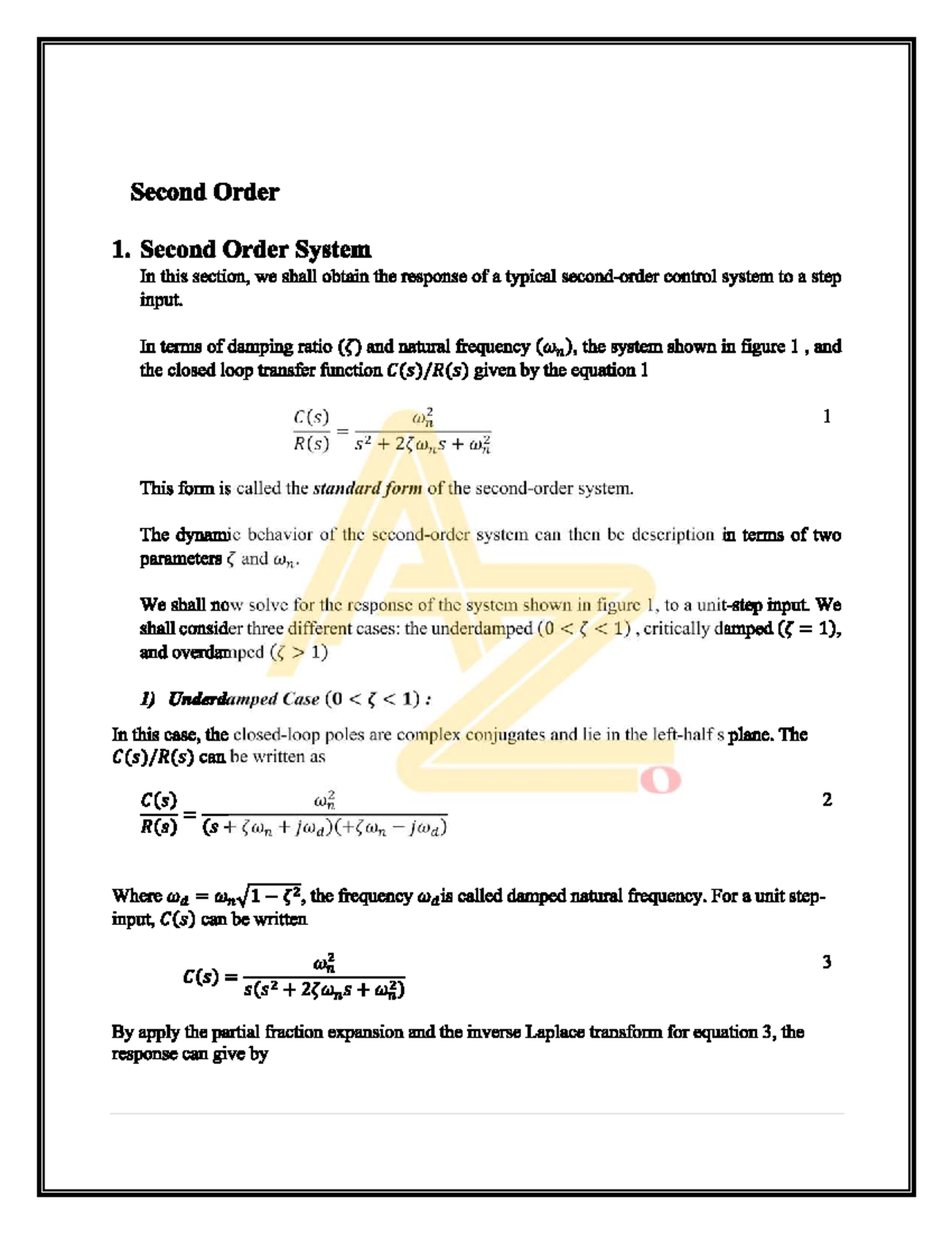 Control Systems: 2nd Order Response Analysis (ENG 101) - Studocu