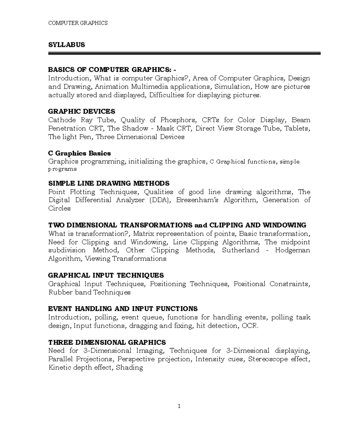 CSC 320 Computer Graphics: Comprehensive Syllabus Overview - Studocu