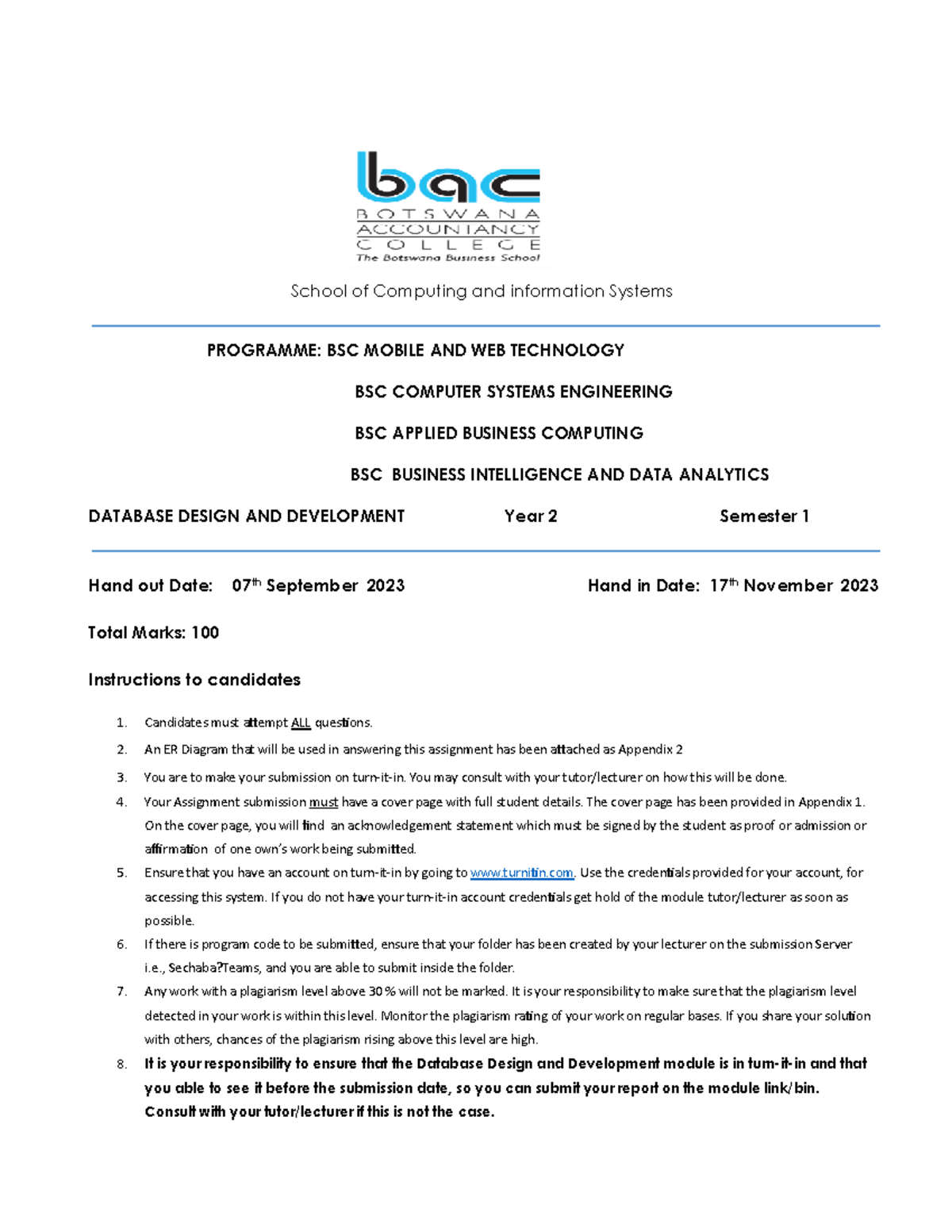 Database Design and Development Assignment DDDAugust 2023 - Studocu
