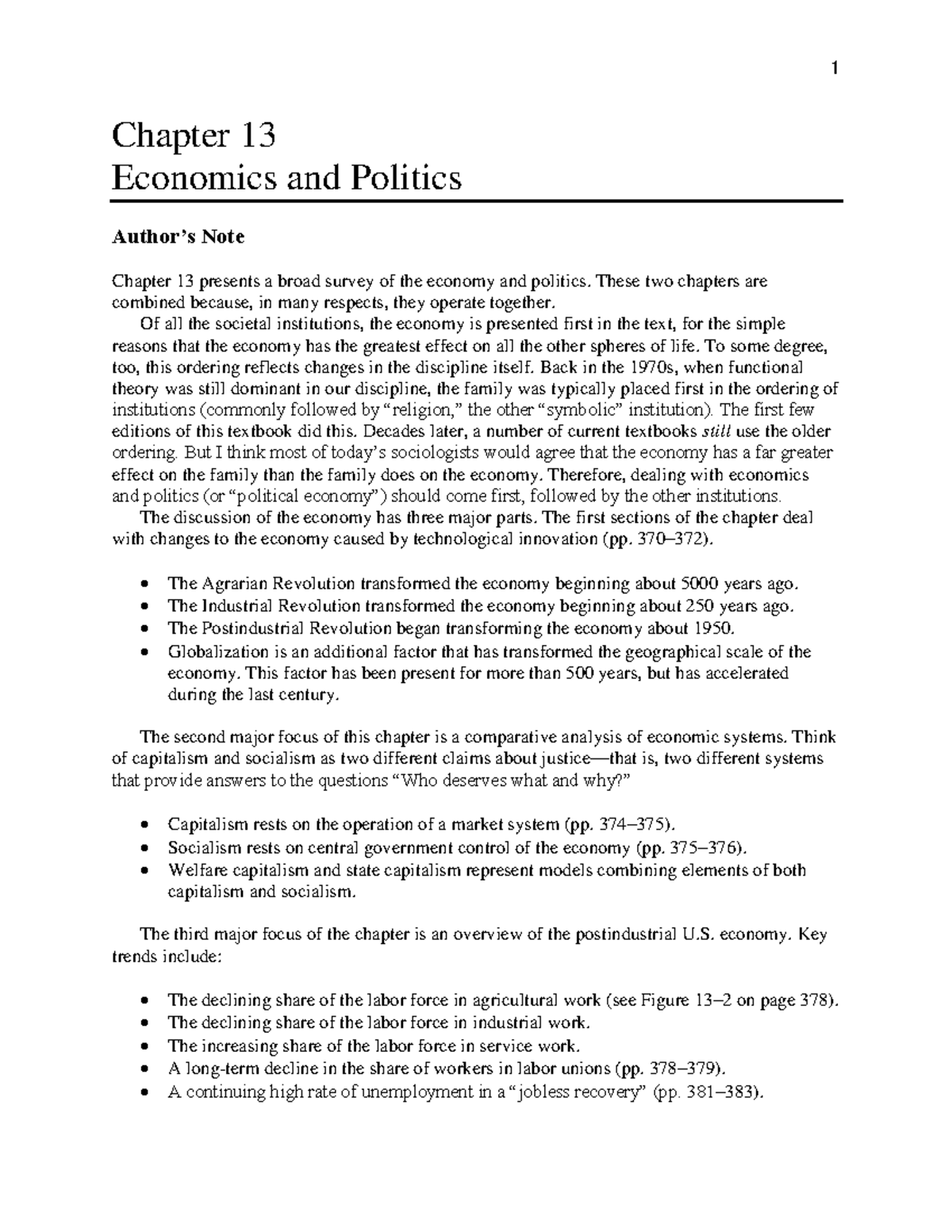Chapter 13 - Society: the Basics - Chapter 13 Economics and Politics ...