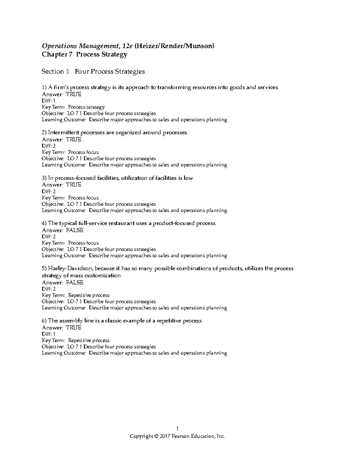 Chapter 07: Process Strategy in Operations Management (OM 12e) - Studocu