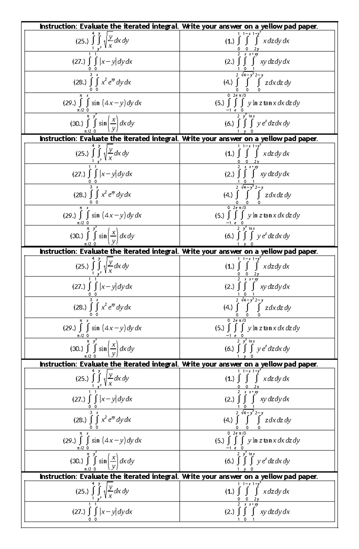 Calculus 3 QUIZ: Evaluating Iterated Integrals - Studocu