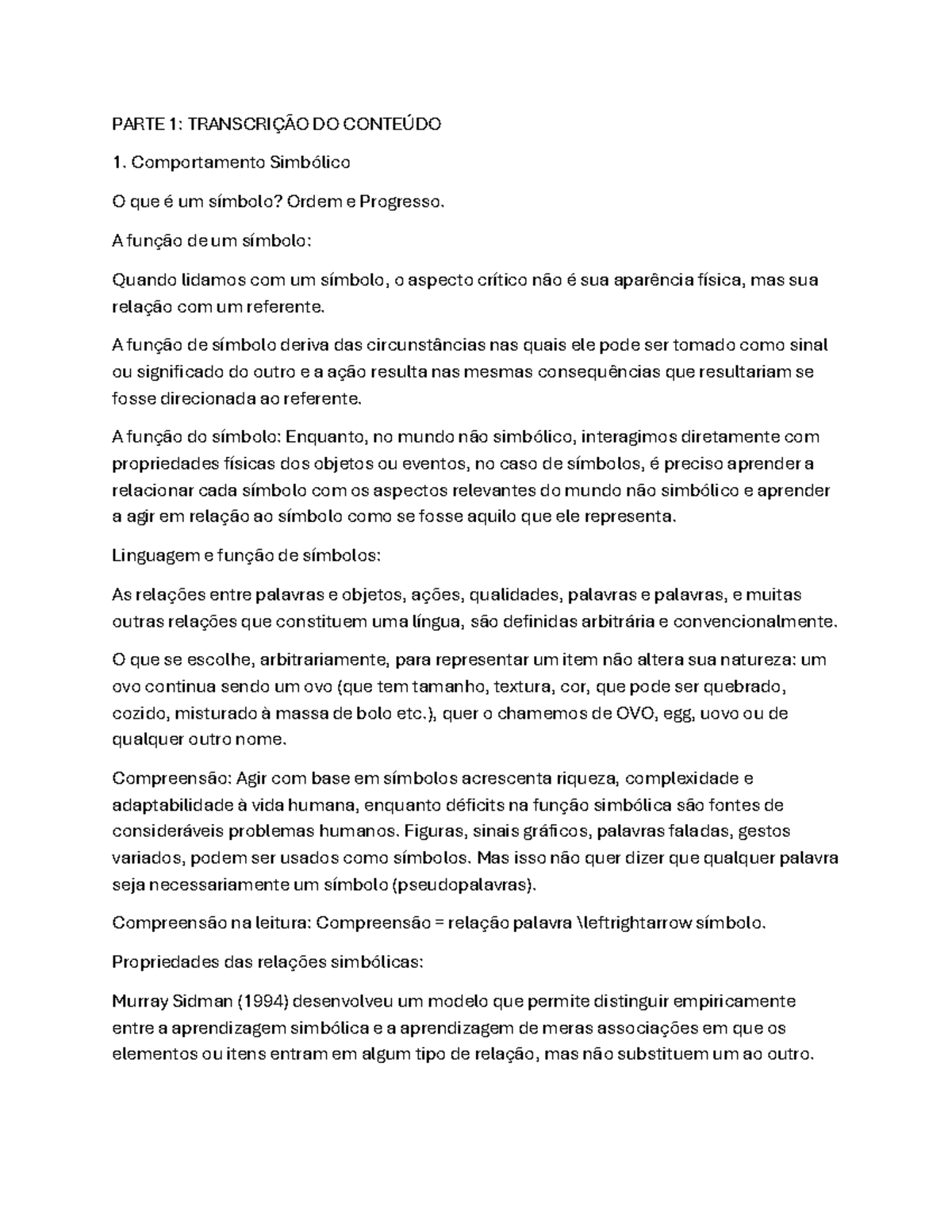 Anotações do 2º Bimestre: Comportamento Simbólico e Verbal - Studocu