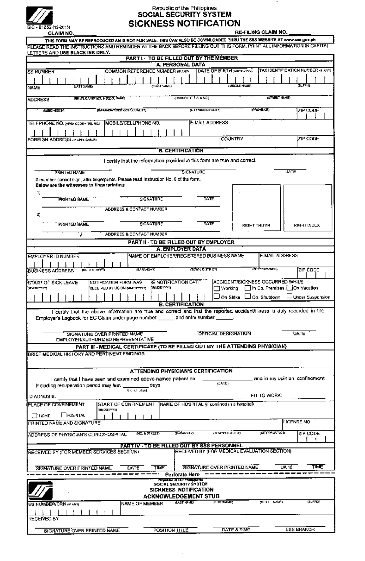 SIC 01252 - Philippines Social Security System Sickness Notification ...