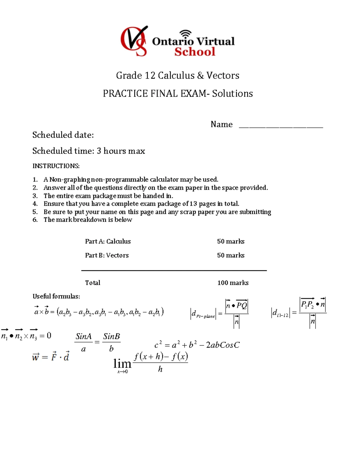 Mcv4u ch 1 nelson solutions - Review of Prerequisite Skills, pp. 2– a ...