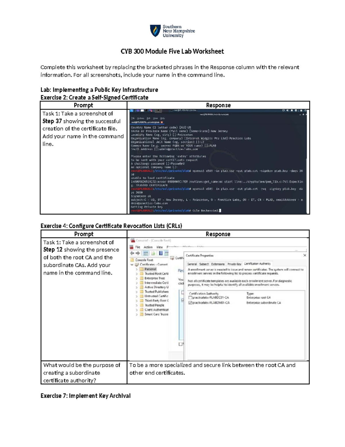 CYB 300 Module 5 Lab Worksheet: Public Key Infrastructure Tasks - Studocu