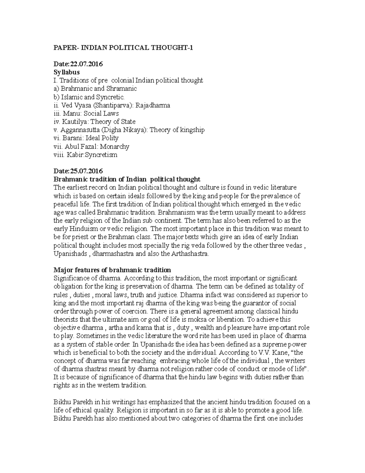 Indian Political Thought I: Brahmanic, Islamic, and Syncretic ...