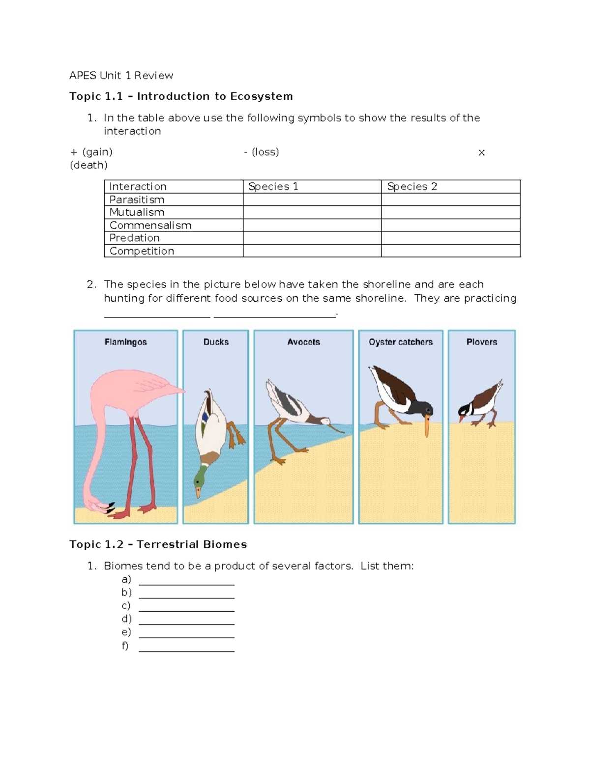 APES Unit 1 Review: Ecosystems, Biomes, and Nutrient Cycles - Studocu