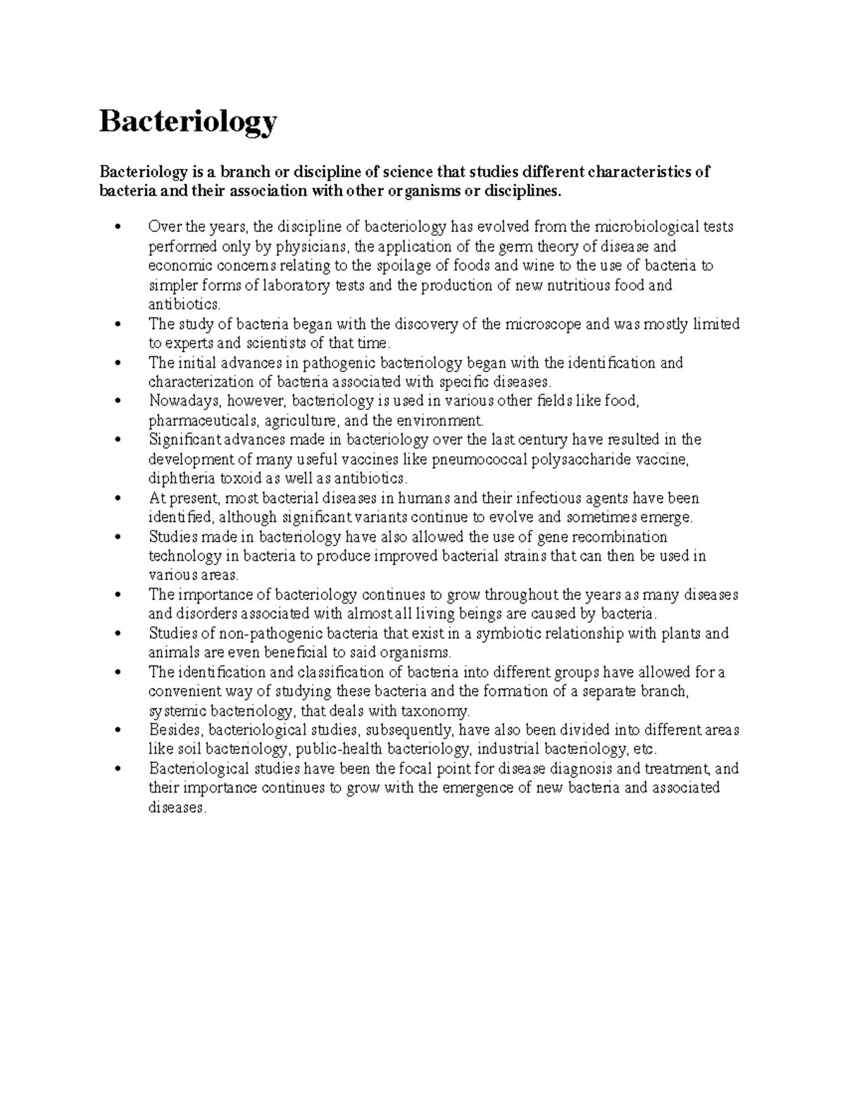 Bacteriology - Comprehensive Study Notes on Bacterial Science - Studocu