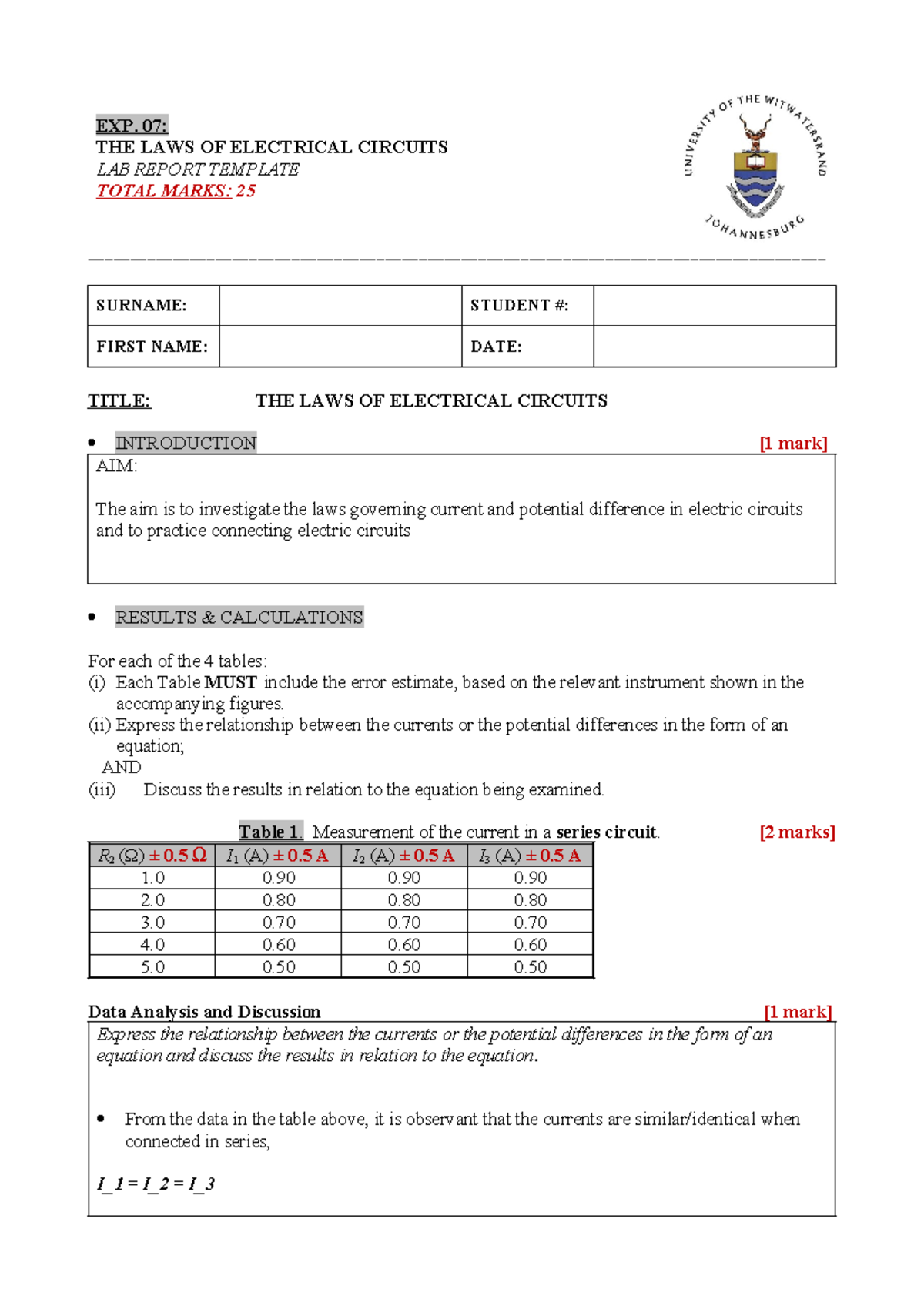 Exp07 - Electrical Circuits - EXP. 07: THE LAWS OF ELECTRICAL CIRCUITS ...