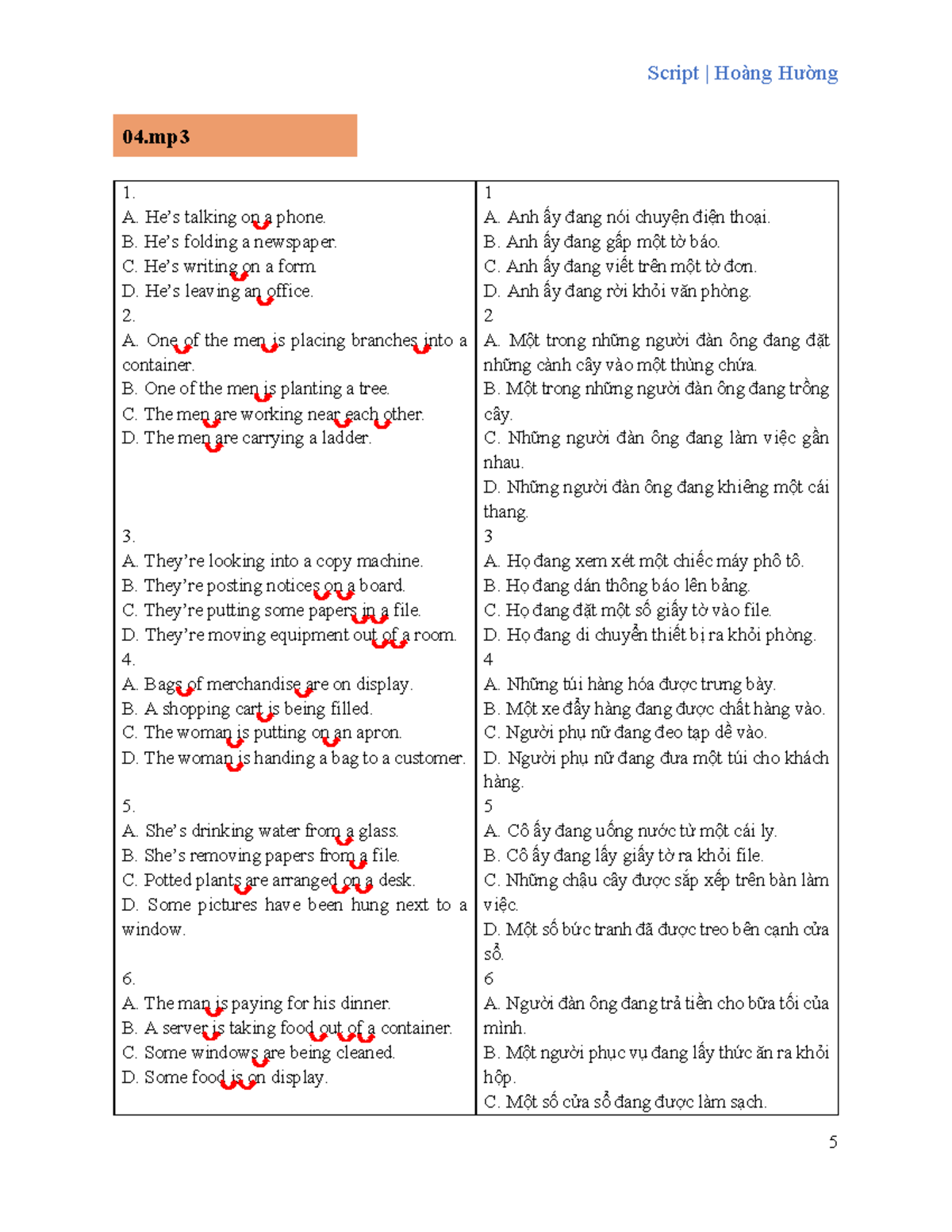 Listening Comprehension Practice - Script Hoàng Hường 04.mp3 - Studocu