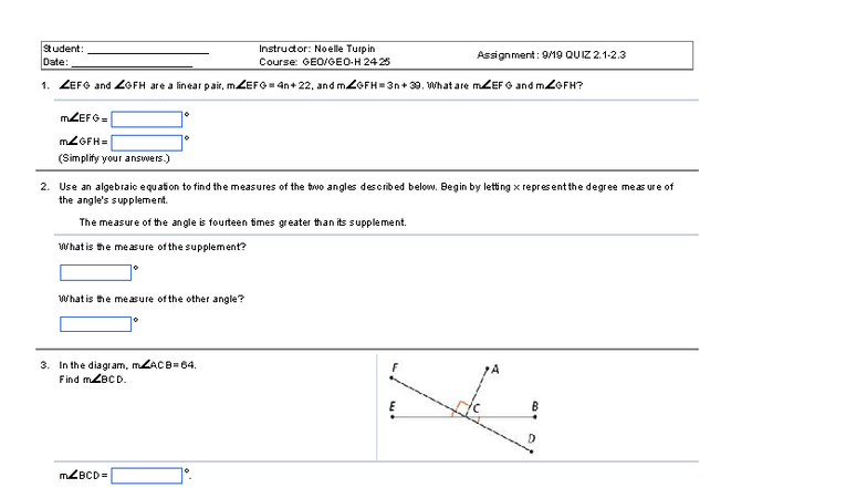 MATH 101: Quiz 2 Preparation and Angle Measures - Studocu