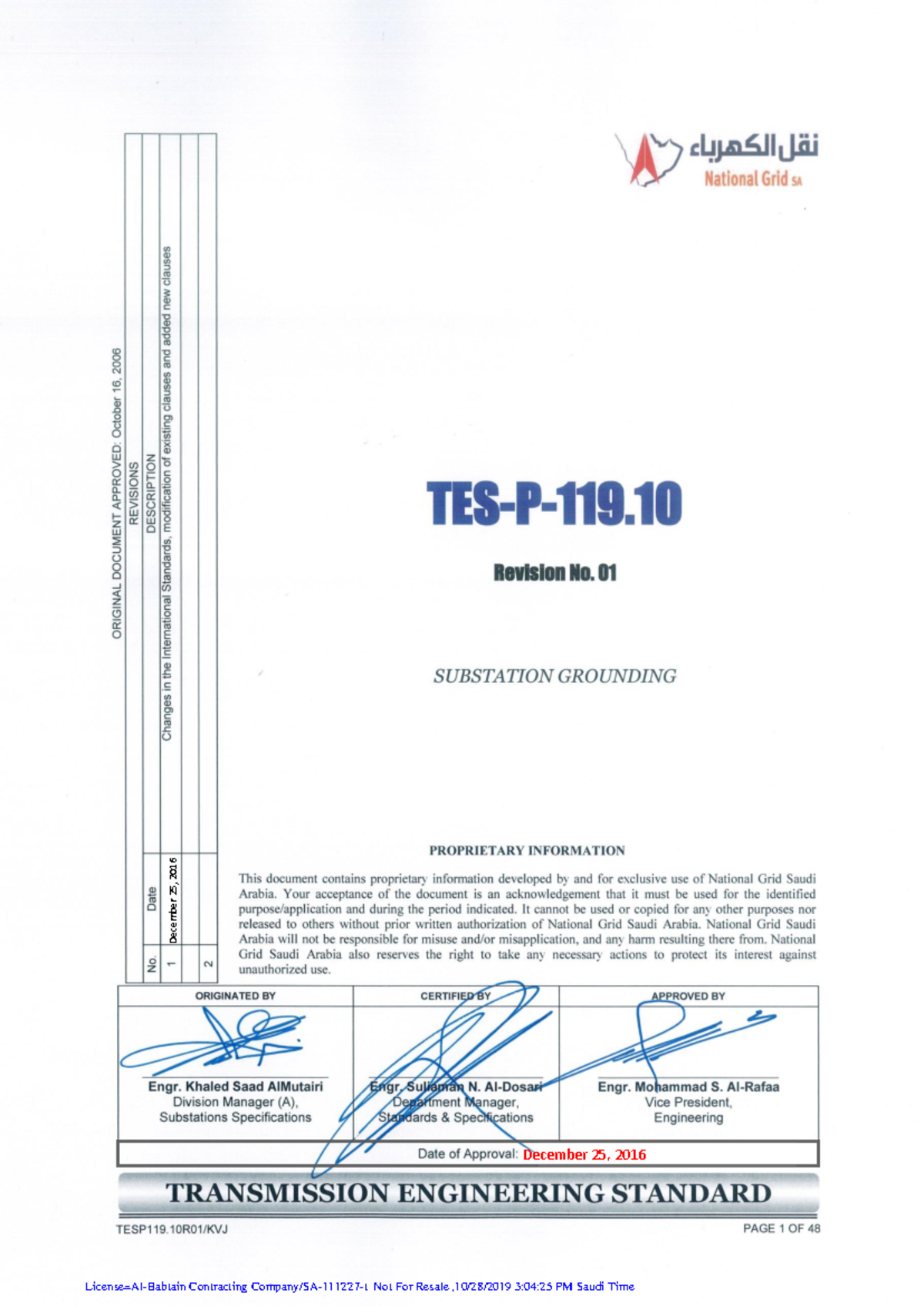 TES-P-119 - Engineering Standards for Substation Grounding Design - Studocu
