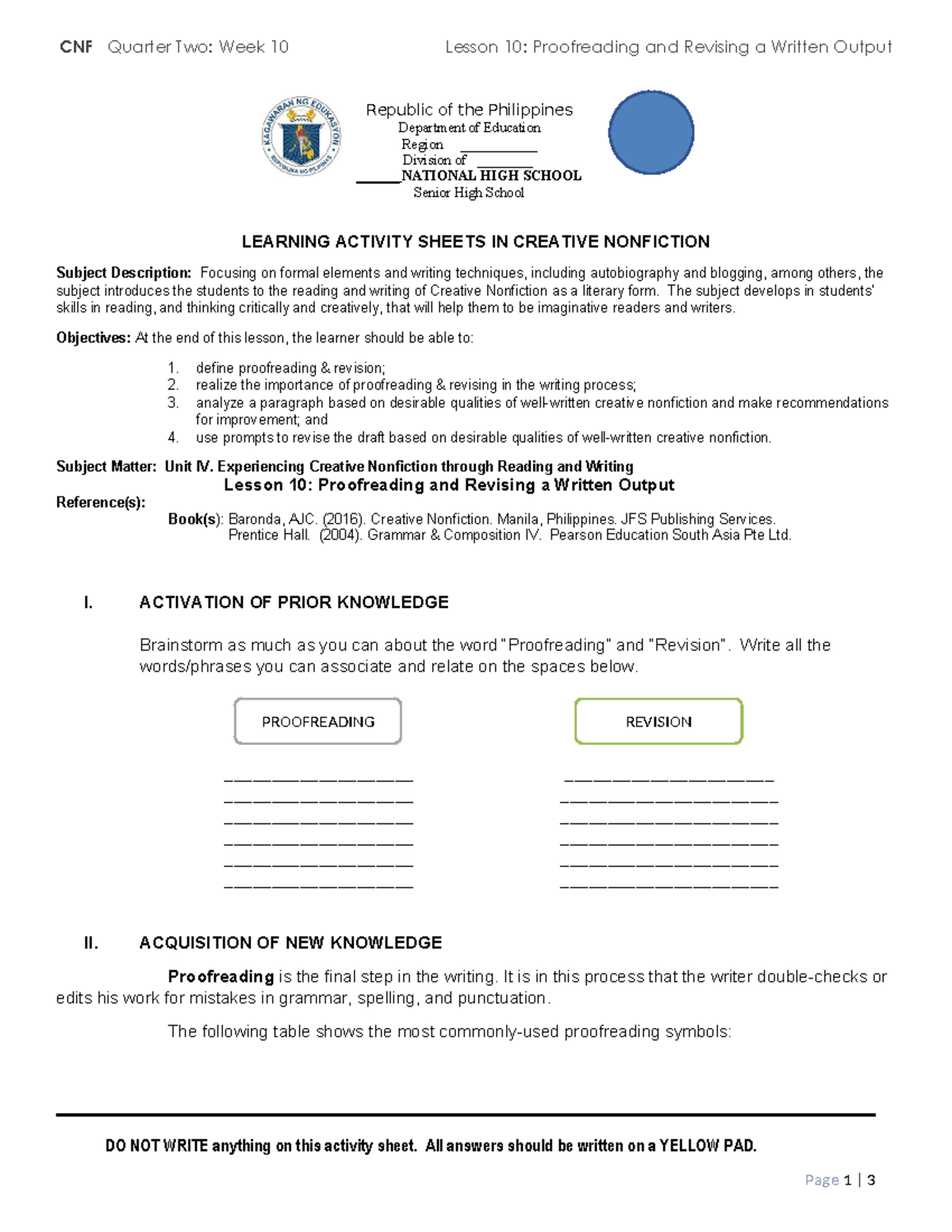 CNF Lesson 10 Proofreading and Revising tw - PROOFREADING REVISION ...