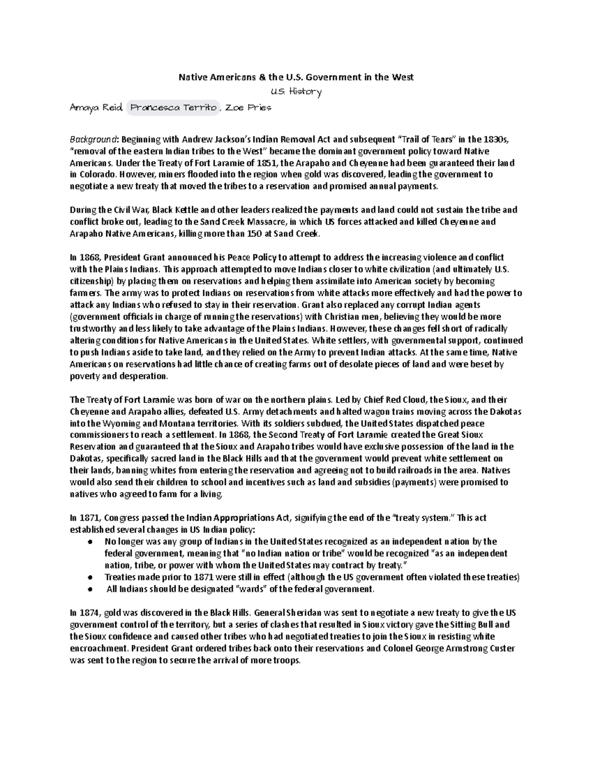 Native Americans and U.S. Government Policies in the West - U.S ...