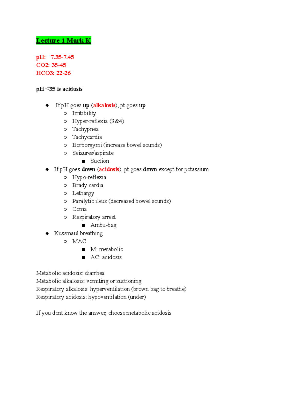 Mark K Lecture Notes: Acid-Base Balance & Pharmacology Insights - Studocu