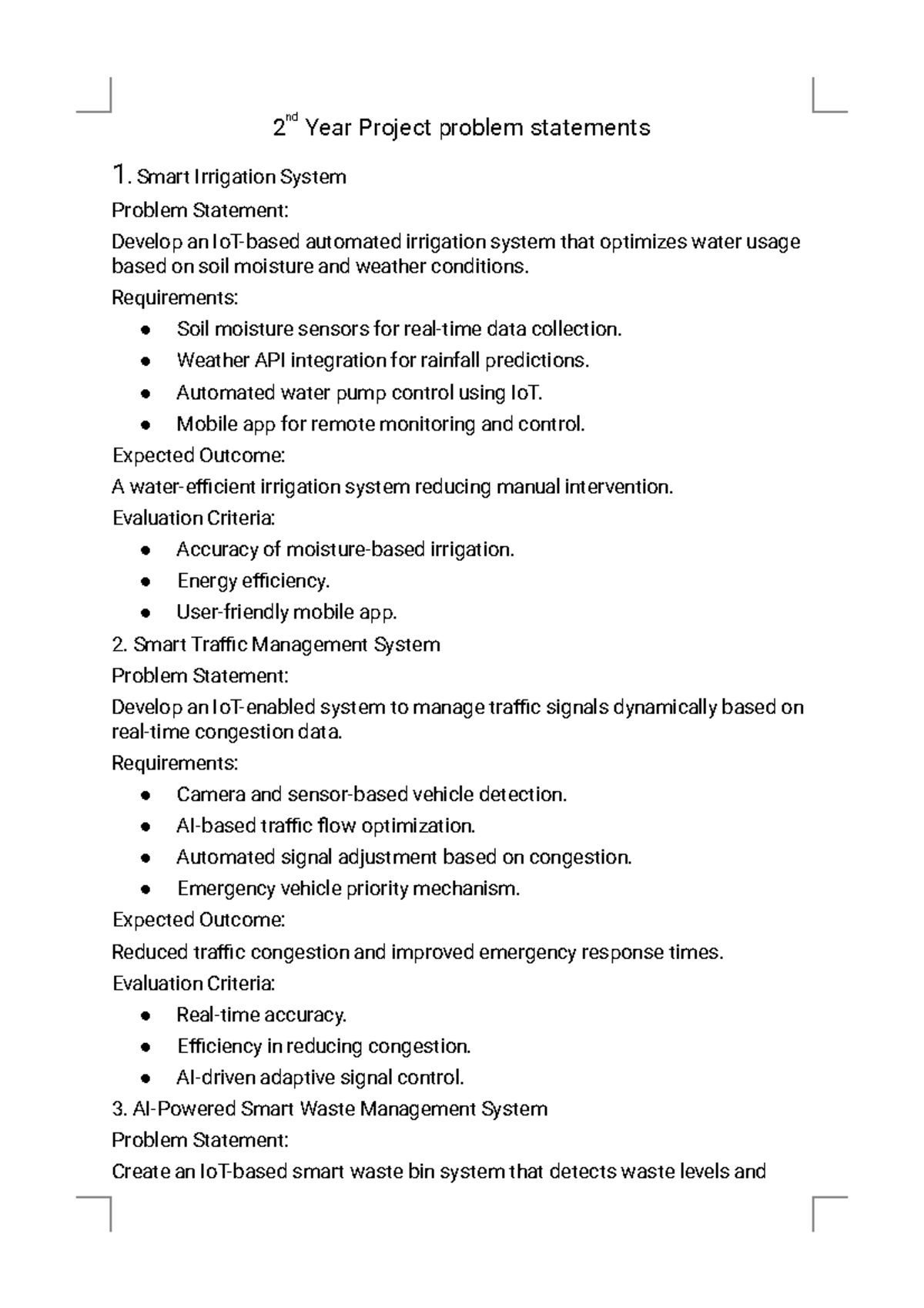 2nd Year Project Problem Statements: IoT & AI Innovations - Studocu