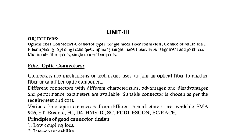 OC-UNIT3: Fiber Optic Connectors and Splicing Techniques Overview - Studocu