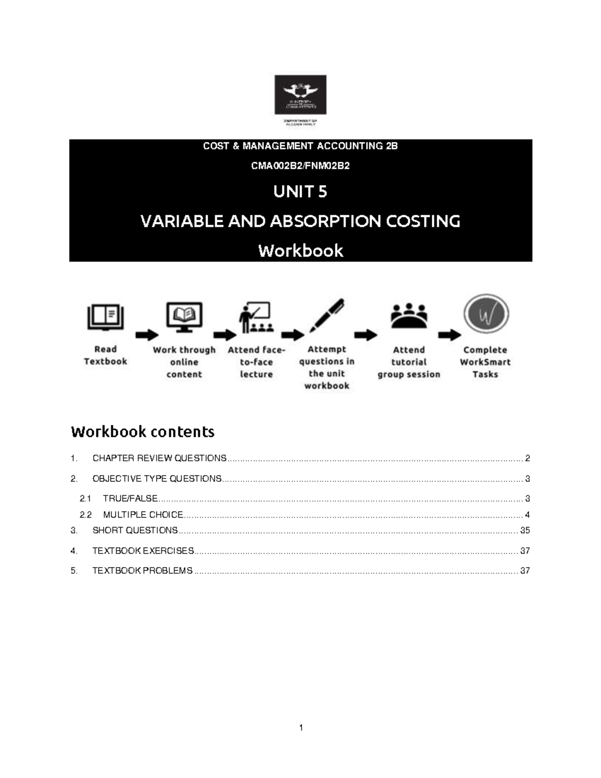2B Unit 5 Variable and Absorption Costing Workbook - COST & MANAGEMENT ...