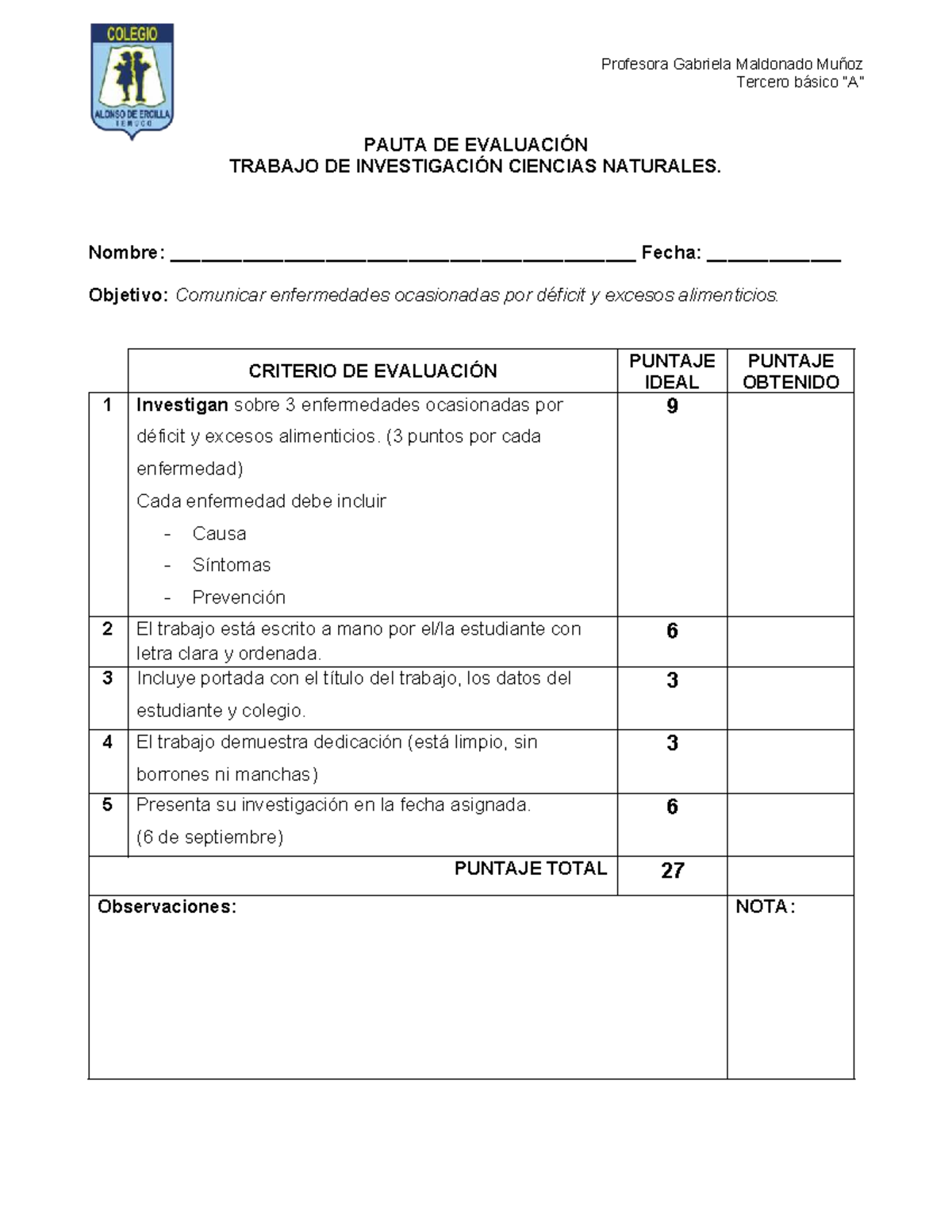 Pauta de Evaluación: Trabajo de Investigación en Ciencias Naturales ...